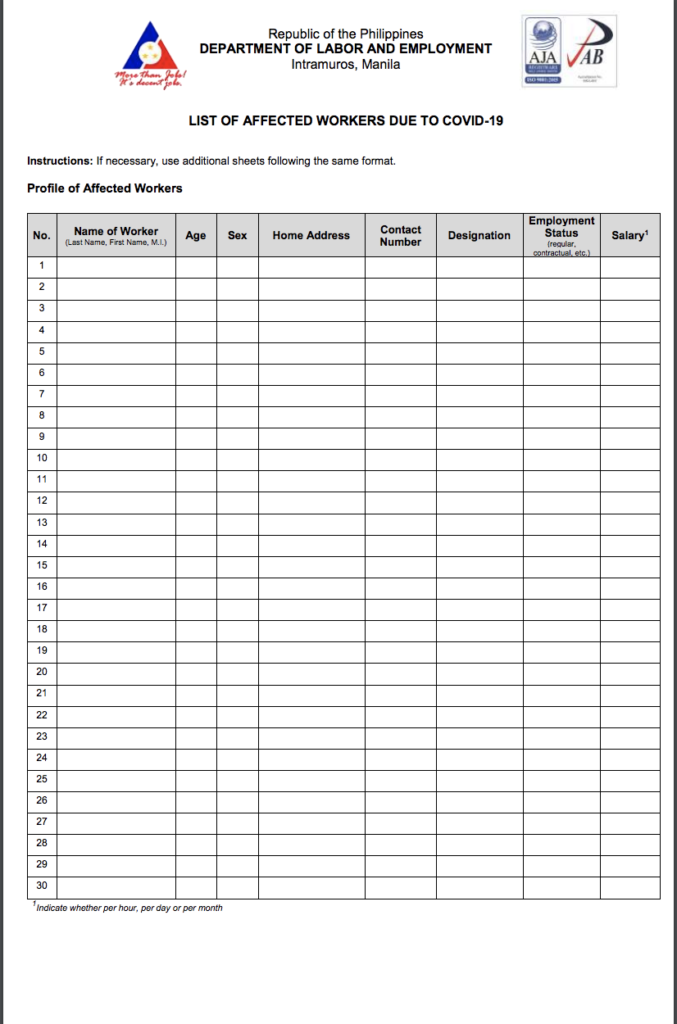 Guidelines from the Department of Labor and Employment - Women's ...