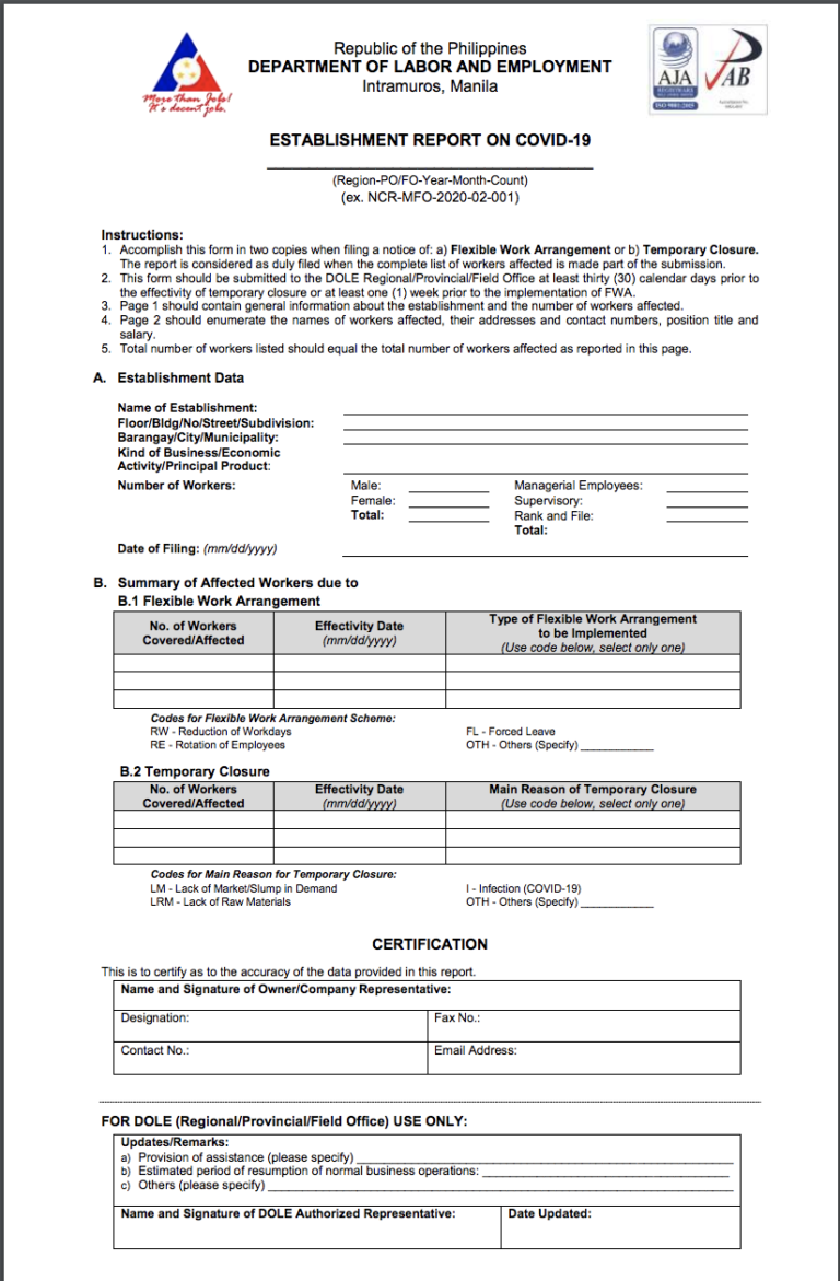 Guidelines from the Department of Labor and Employment - Women's ...